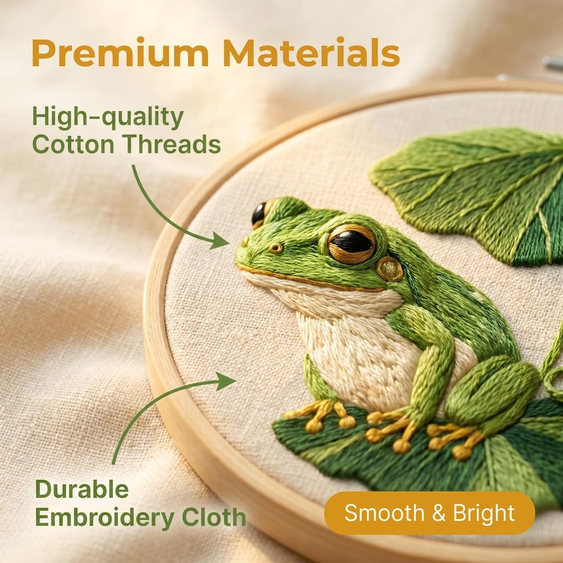 Cute Frog Embroidery Kit Animal Art Gift | Lotus Leaf Pattern ...