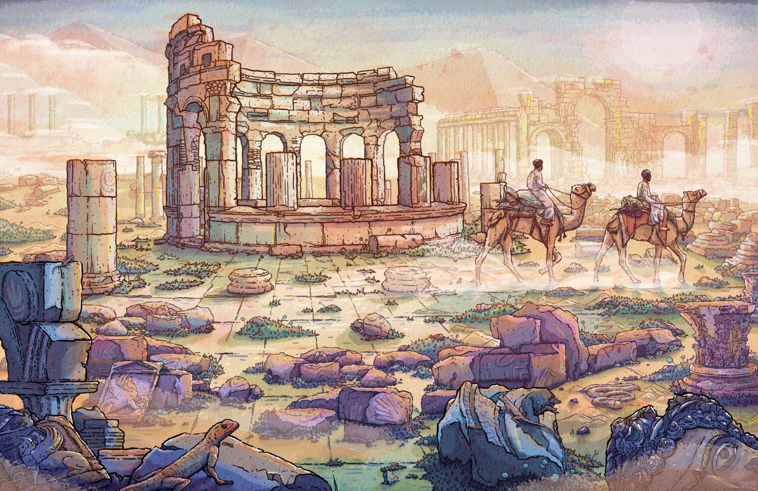 Neapolis Ancient Ruins Custom Illustration Giclée Print | Etsy