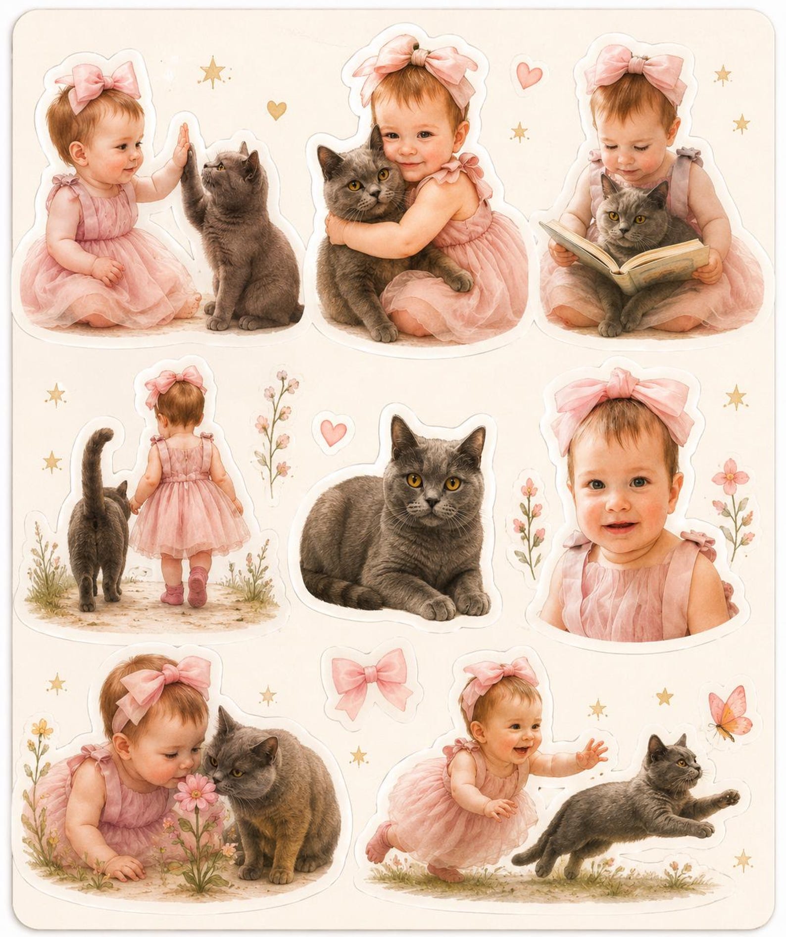 Personalized Child & Cat Sticker Sheet | Custom Storybook Stickers ...