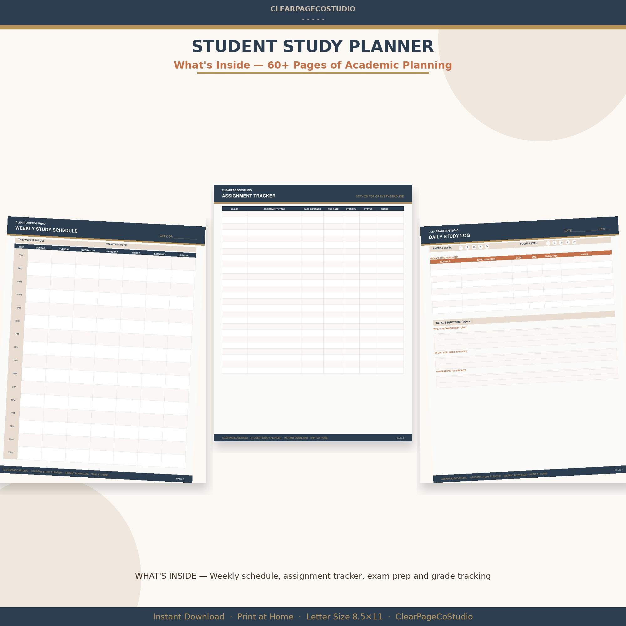 Student Study Planner Printable — Assignment Tracker, Exam Prep and ...