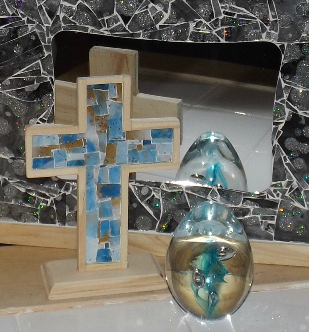Blue Heaven Shattered Mosaic Glass Cross - Etsy