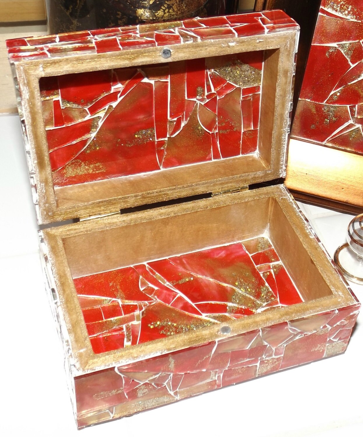 Shattered Crimson and Gold Marble Mosaic Glass Box - Etsy