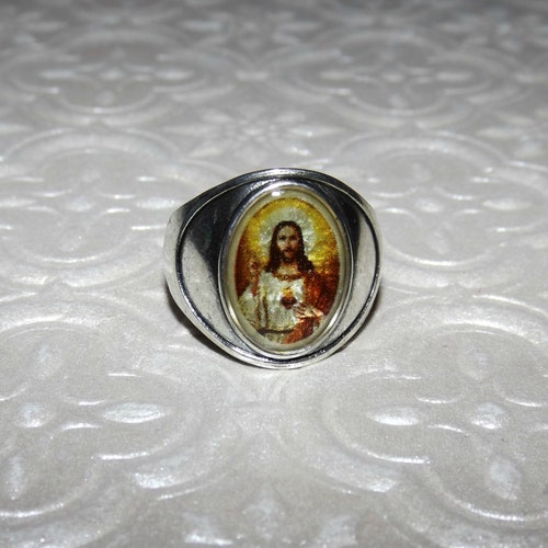 Jesus Silver Ring Jesus Signet Ringmens Religious Silver | Etsy