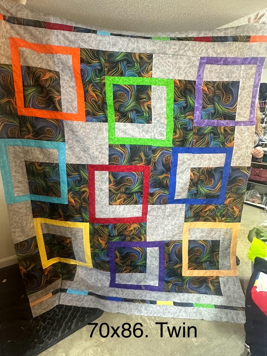 Swirls With Colored Blocks Twin Size Quilt. - Etsy