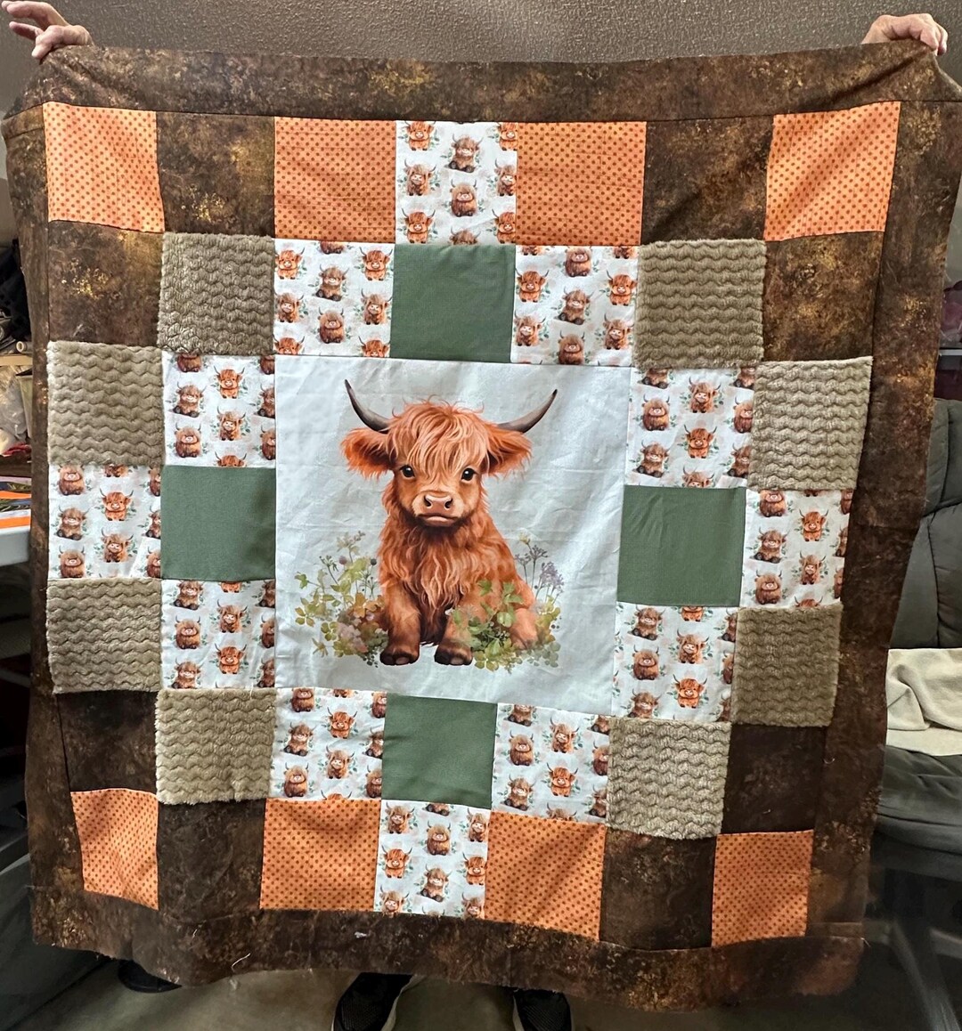 Highland Cow Quilt With a Mixture of Texture in a Toddler Size Quilt ...