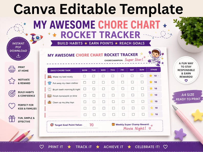 Editable Kids Chore Chart Bundle | Kids Chore Chart Printable | Morning ...