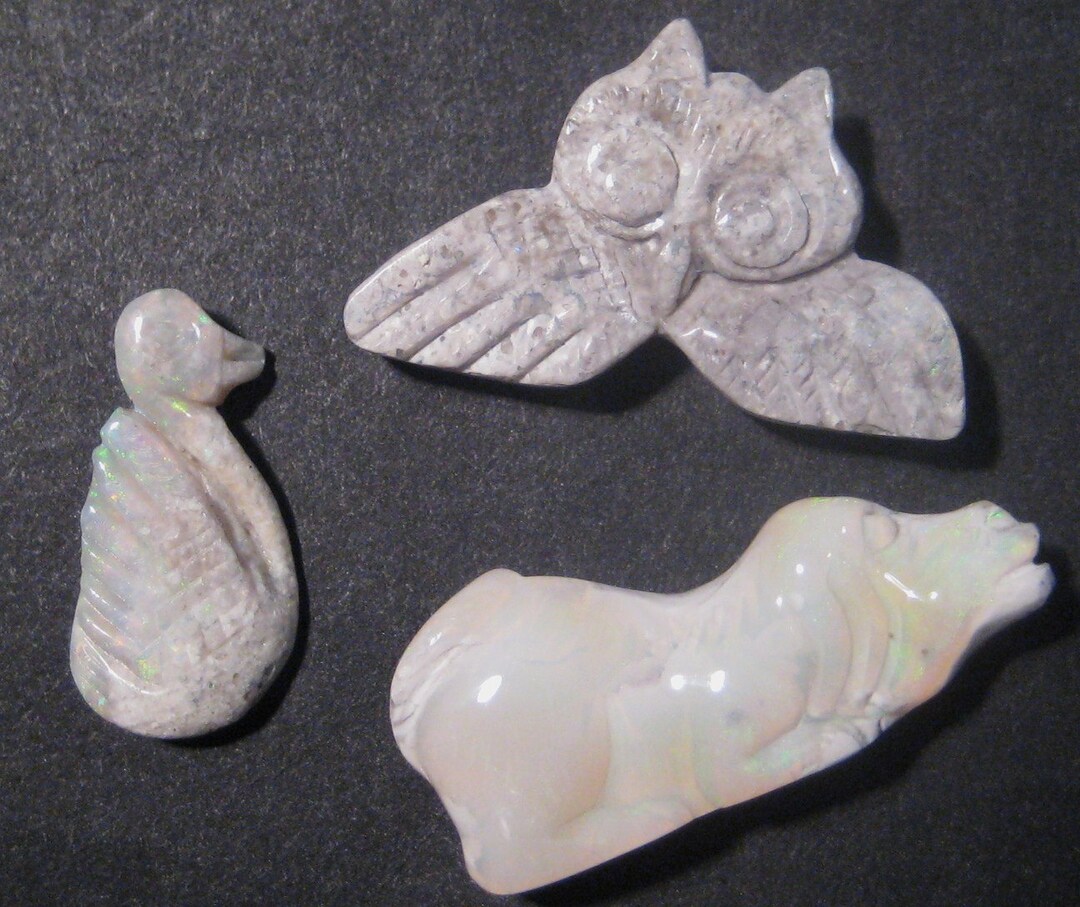 Australian Opal Carving / Figurine Set, an Owl, a Duck and a Dog : - Etsy