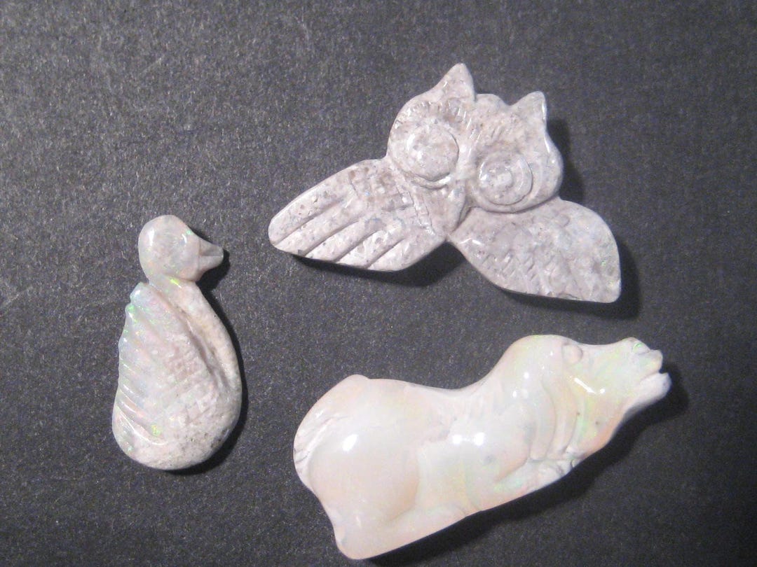 Australian Opal Carving / Figurine Set, an Owl, a Duck and a Dog : - Etsy