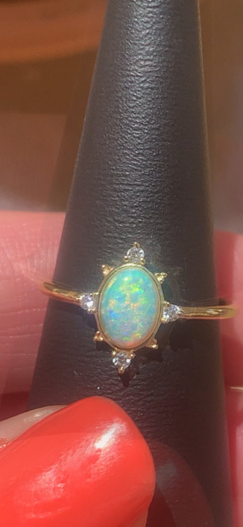 Natural Australian Crystal Opal, Cubic Zirconia and 9k Gold Sun Ring ...