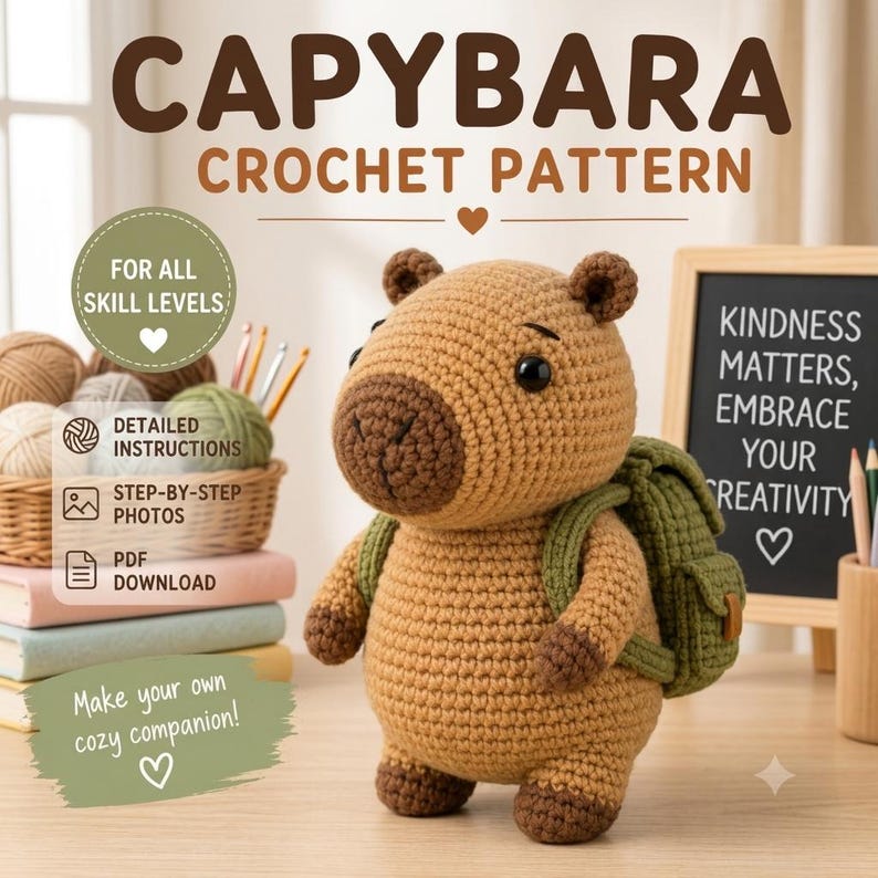 Capybara Crochet Pattern, Amigurumi Capybara Plush Tutorial, Crochet ...