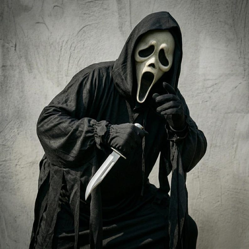 Black Ghost Horror Cosplay Outfit | Haunted Ghostface Mask, Hooded Robe ...