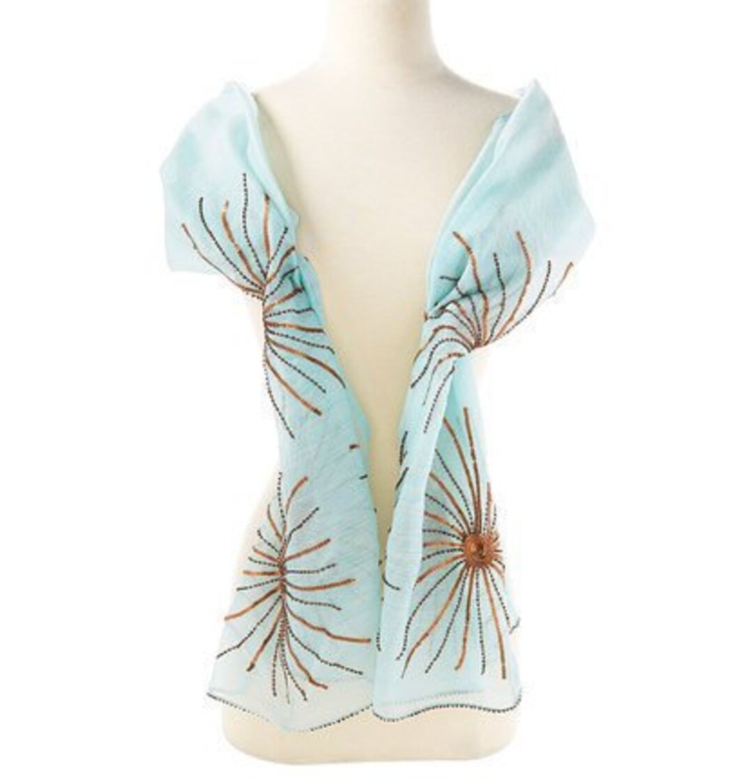 Handmade Sunburst Silk Wool Scarf: Turquoise Copper Fashion Scarf - Etsy