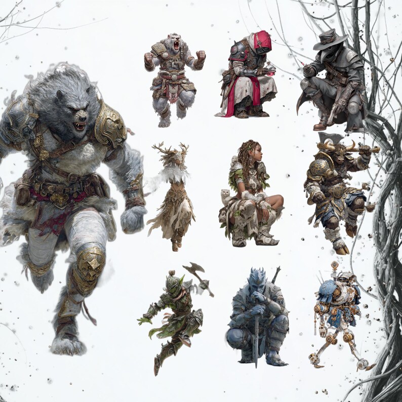 100 Fantasy Character Clipart Bundle | Medieval RPG, Dnd, Scrapbook PNG ...