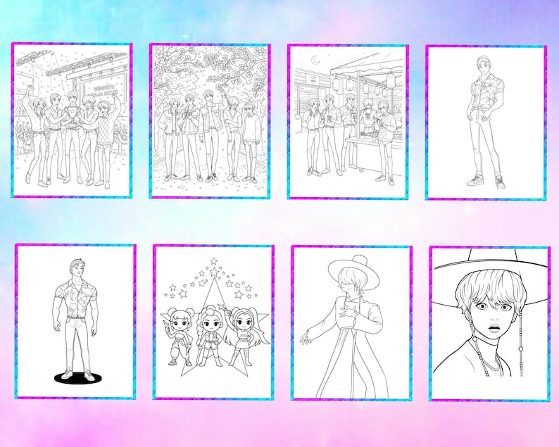 Demon Hunters Kpop Coloring Pages K-pop Coloring Book for Kids Birthday ...