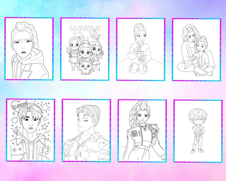 Demon Hunters Kpop Coloring Pages K-pop Coloring Book for Kids Birthday ...