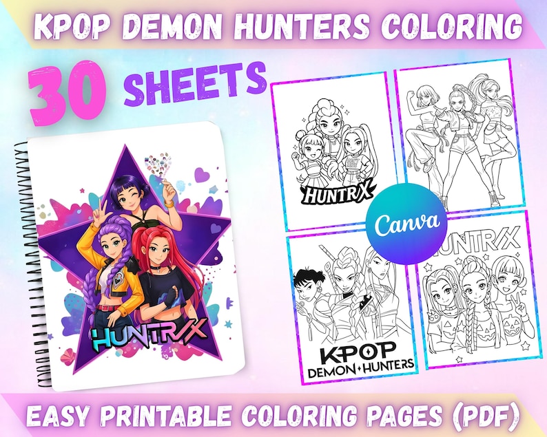 Demon Hunters Kpop Coloring Pages K-pop Coloring Book for Kids Birthday ...