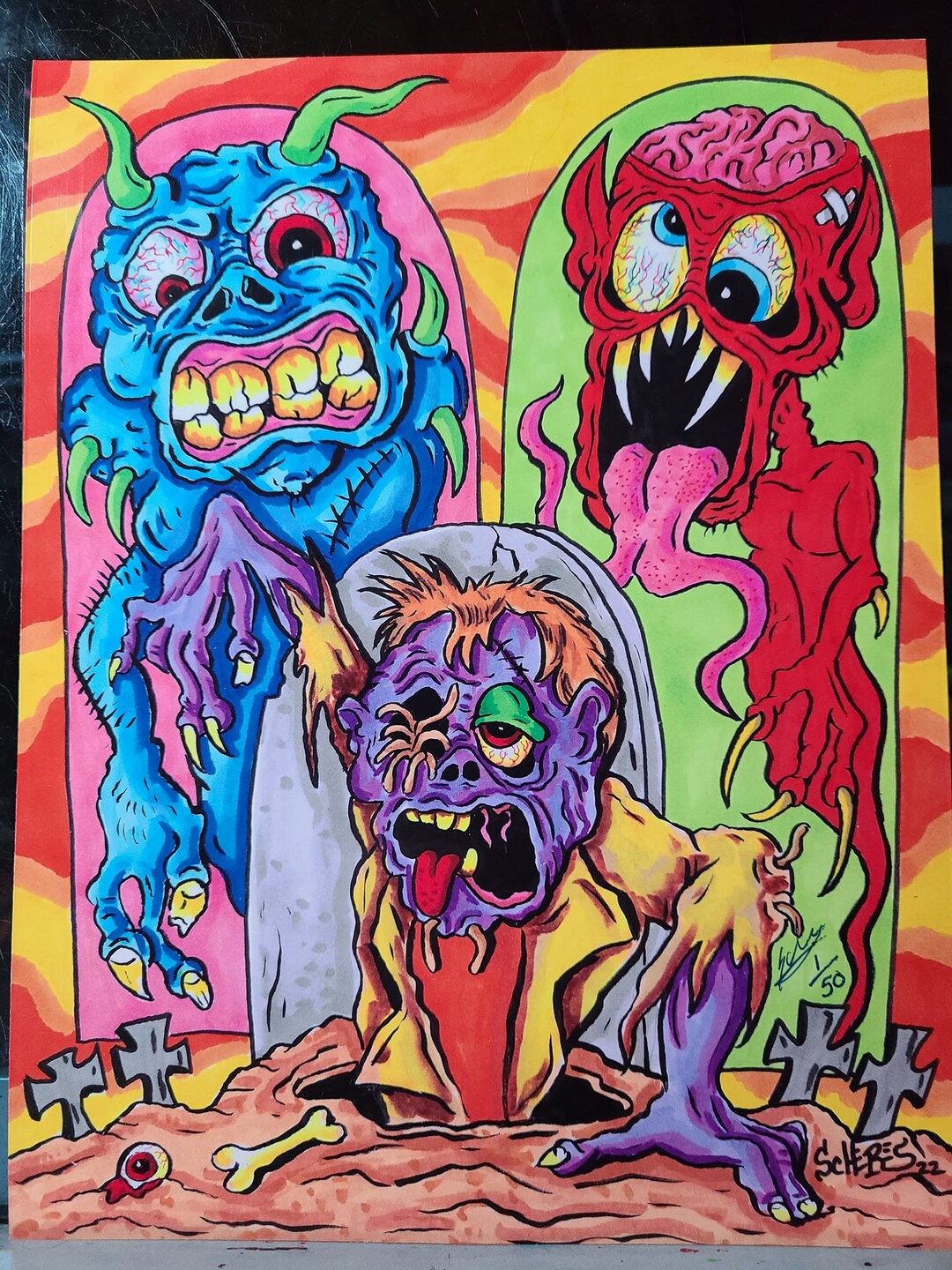Monster Art Print Graveyard Ghouls Weirdo Horror Gross Free Shipping - Etsy