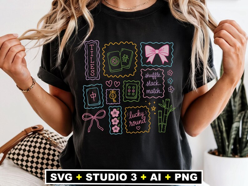 Mahjong SVG Doodle Sticker Sheet, Coquette Mahjong PNG, Mahjong Lover ...