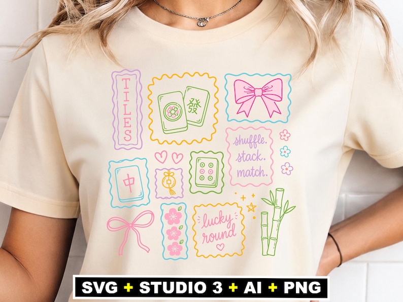 Mahjong SVG Doodle Sticker Sheet, Coquette Mahjong PNG, Mahjong Lover ...