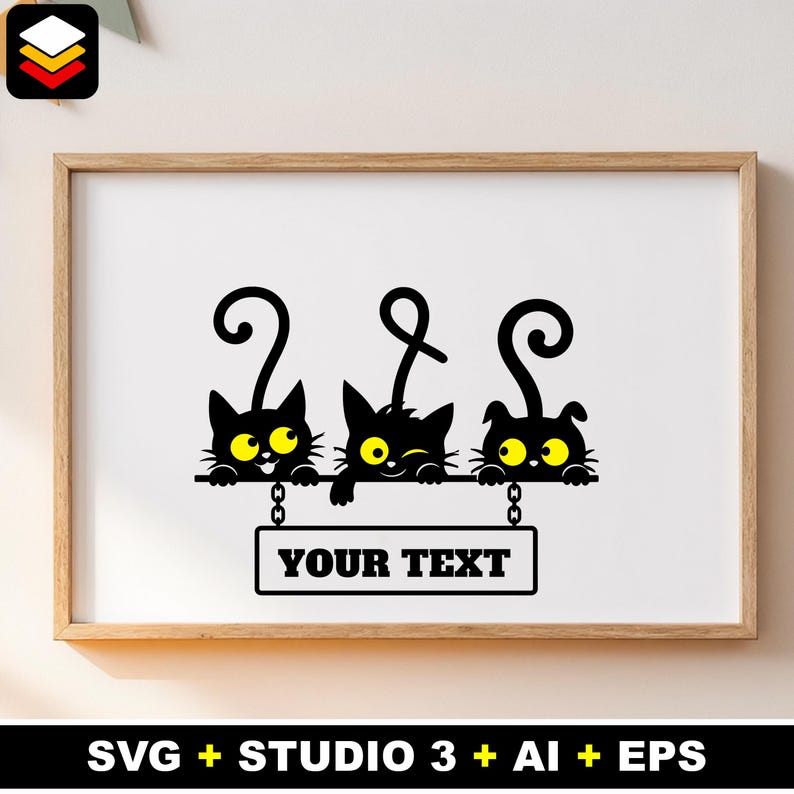 Cats Editable, Studio3 Layered Cat Sign SVG, Personalized Cat Cut File ...