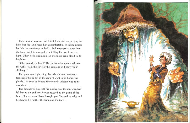 Vintage Childrens Fairy Tale Magic Genie Picture Book Aladdin and the ...