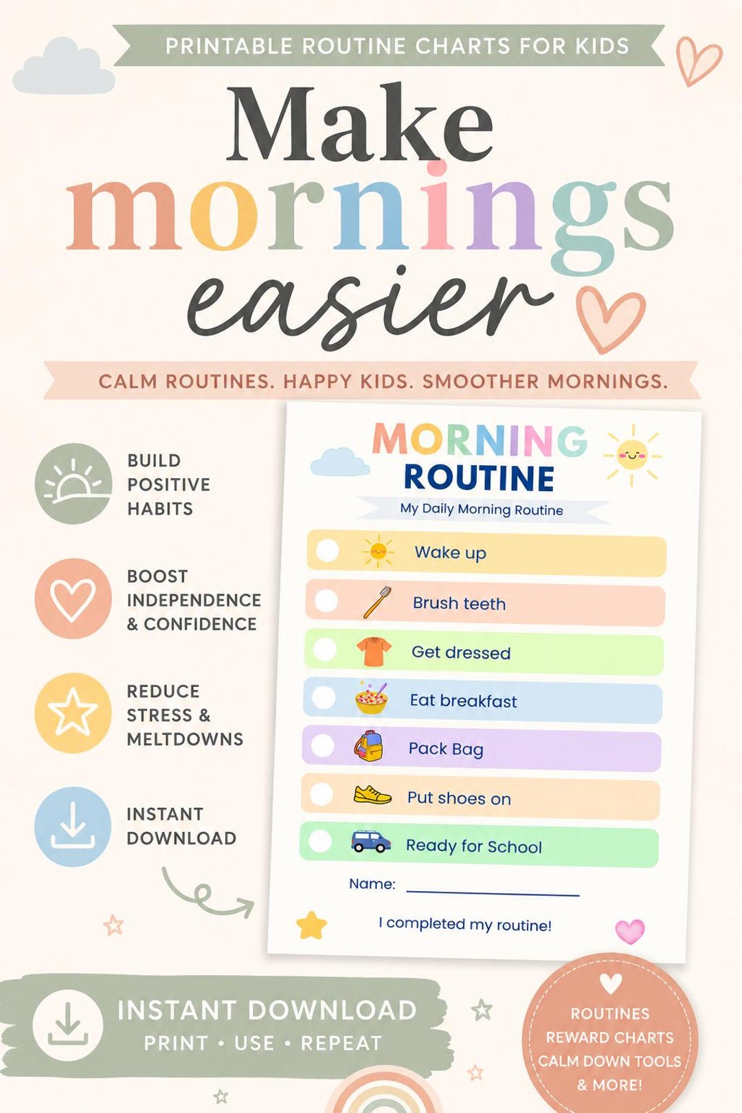 Kids Routine Chart Bundle | Morning, Bedtime, Reward, Feelings (digital ...
