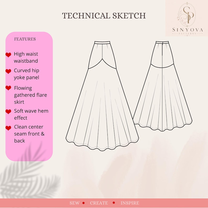 Ivory Mermaid Maxi Skirt Sewing Pattern, High Waist Flared Digital PDF ...