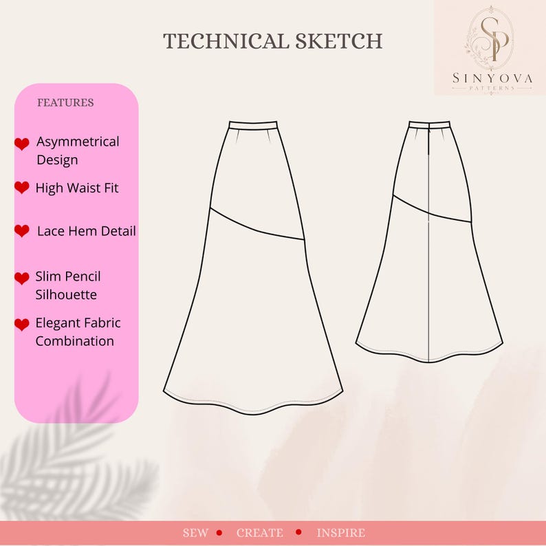 Asymmetrical Lace Midi Skirt Sewing Pattern | High Waist Pencil Skirt ...