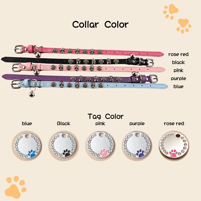 Customizable Pink Leather Pet Collar With Name Tag, Skull Cross Studded ...