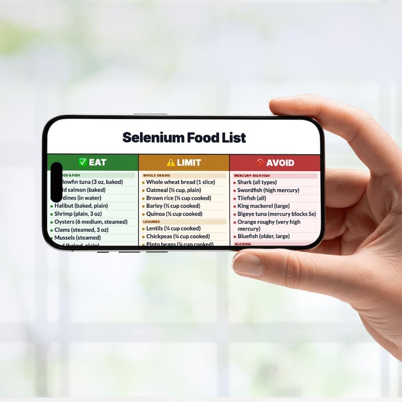 Selenium Food List Printable, Selenium Grocery List Digital, High ...