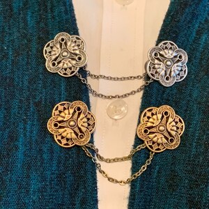 Sweater Clips: Pewter and Antique Gold Decorative Medallions - Etsy