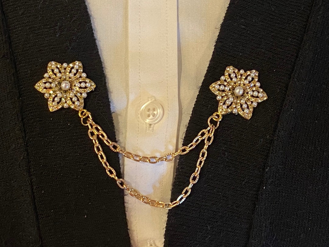 Sweater Pins/clips: Pearl Studded Star Set in Gold - Etsy