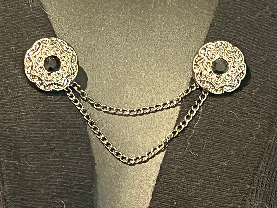 Sweater Clips: Black and Pewter Round Medallions - Etsy