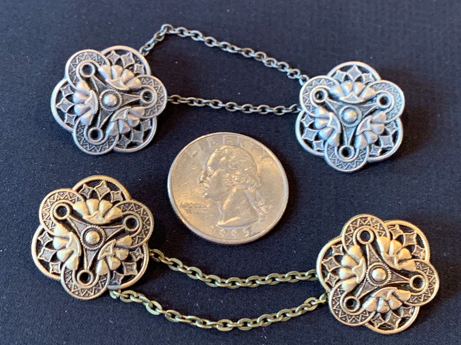 Sweater Clips: Pewter and Antique Gold Decorative Medallions | Etsy