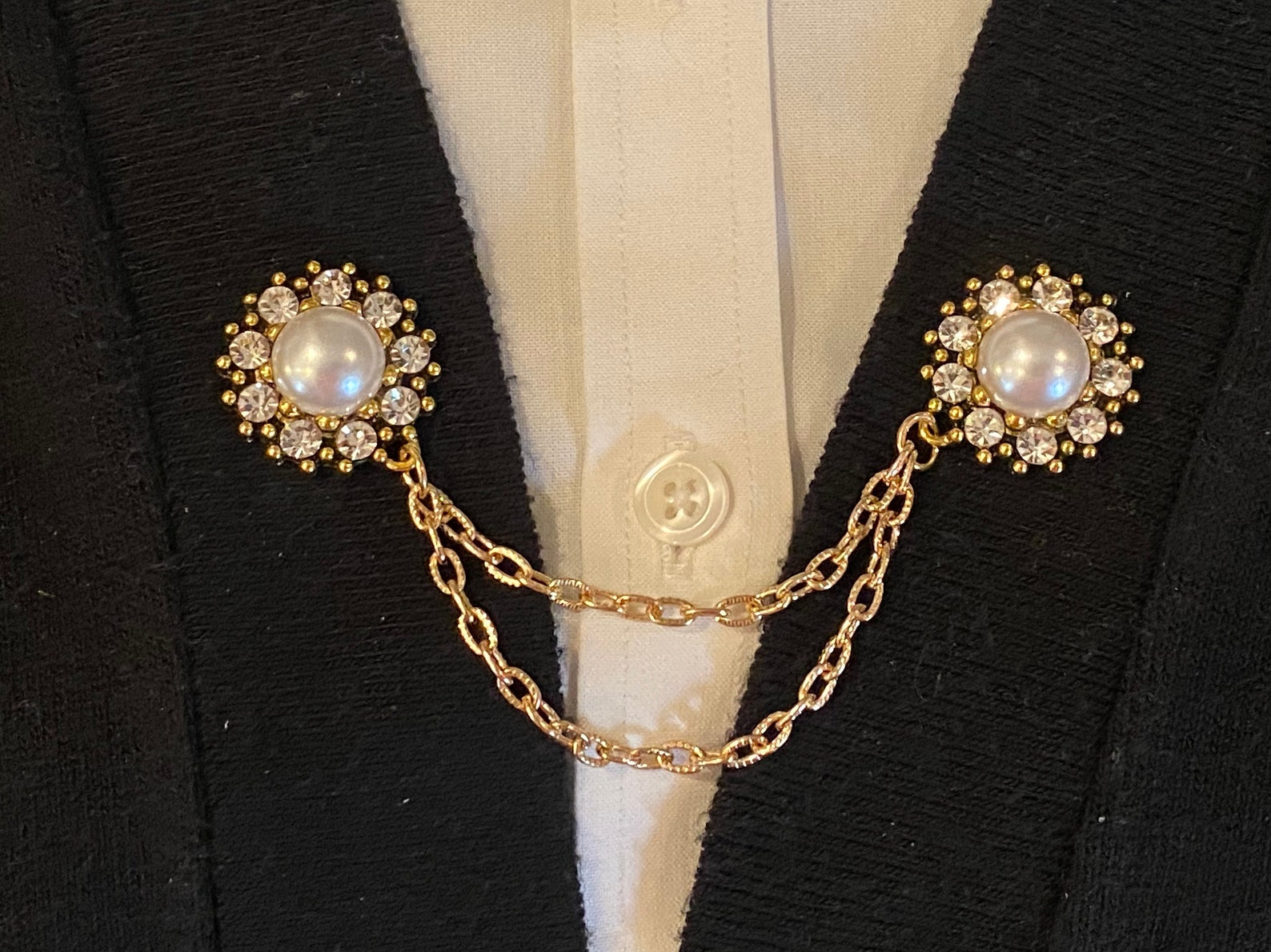 Sweater Pins/Clips: Pearl Centered Flower with Rhinestone | Etsy