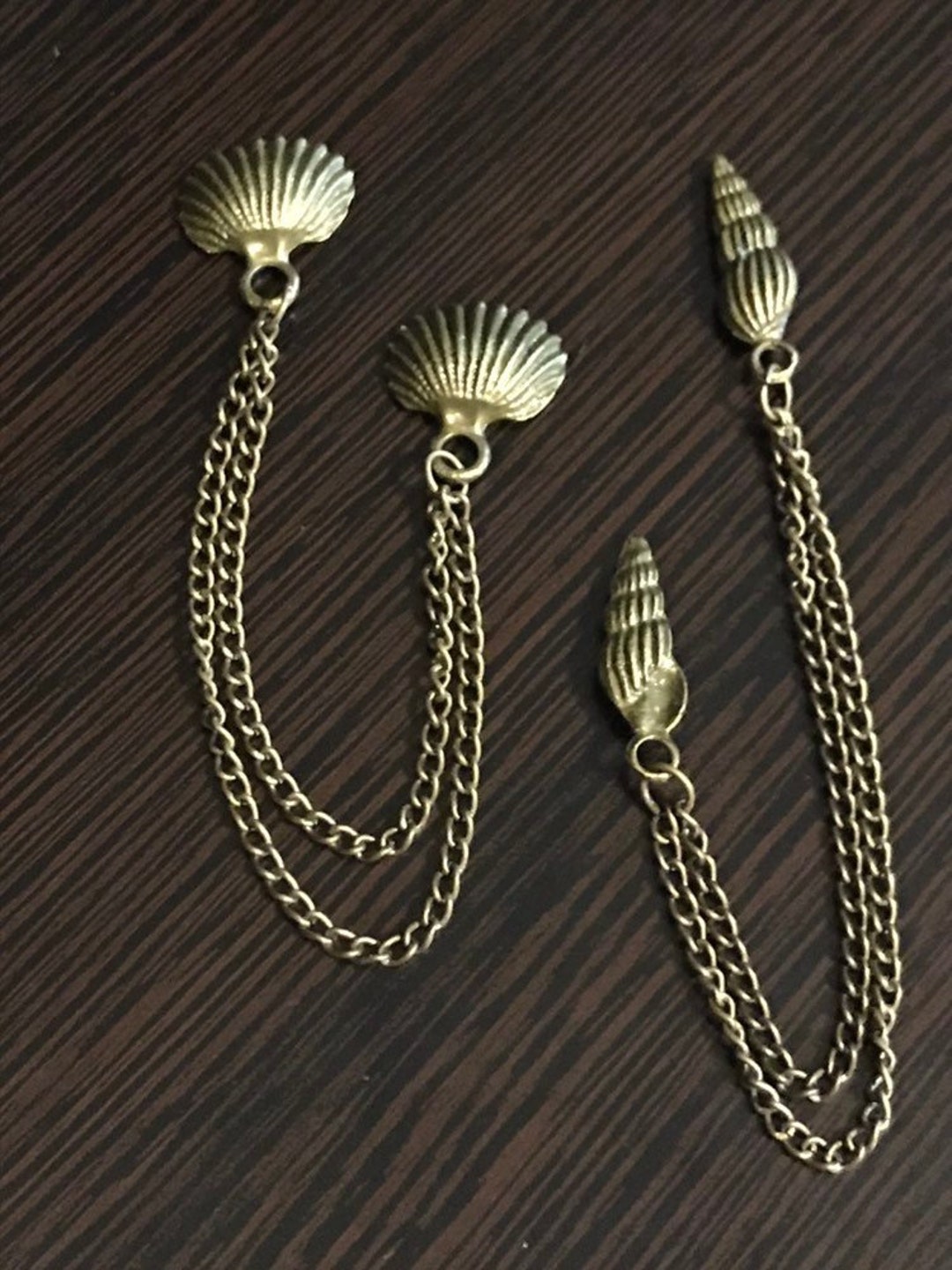 Sweater Pins: Sea Shells Scallop and Cone in Bronze REDUCED PRICE - Etsy
