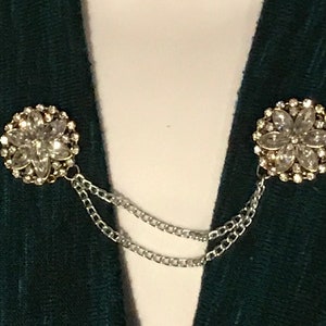 Sweater Clips: Rhinestone Medallions Blue or Clear - Etsy