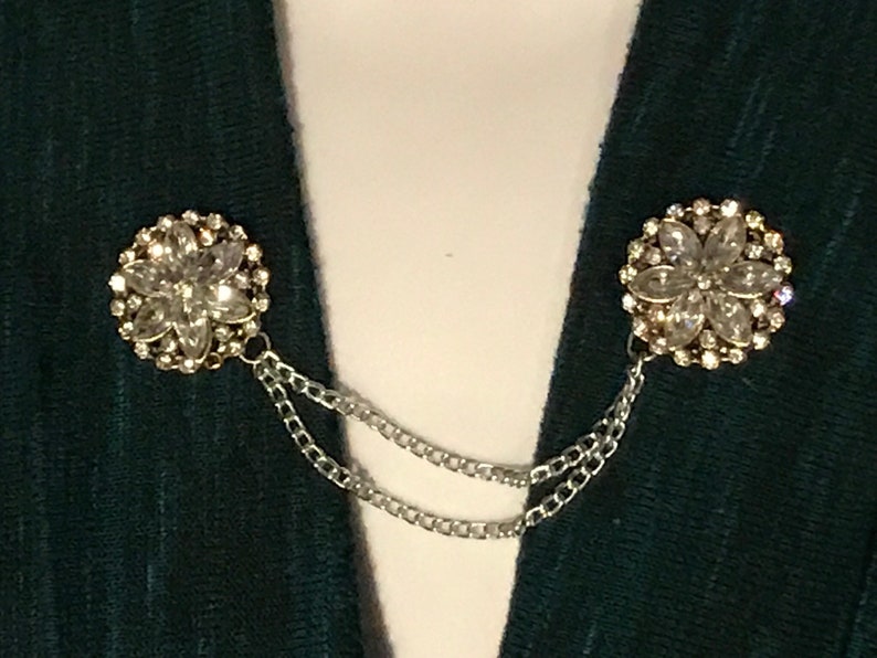 Sweater Clips: Rhinestone Medallions Blue or Clear - Etsy