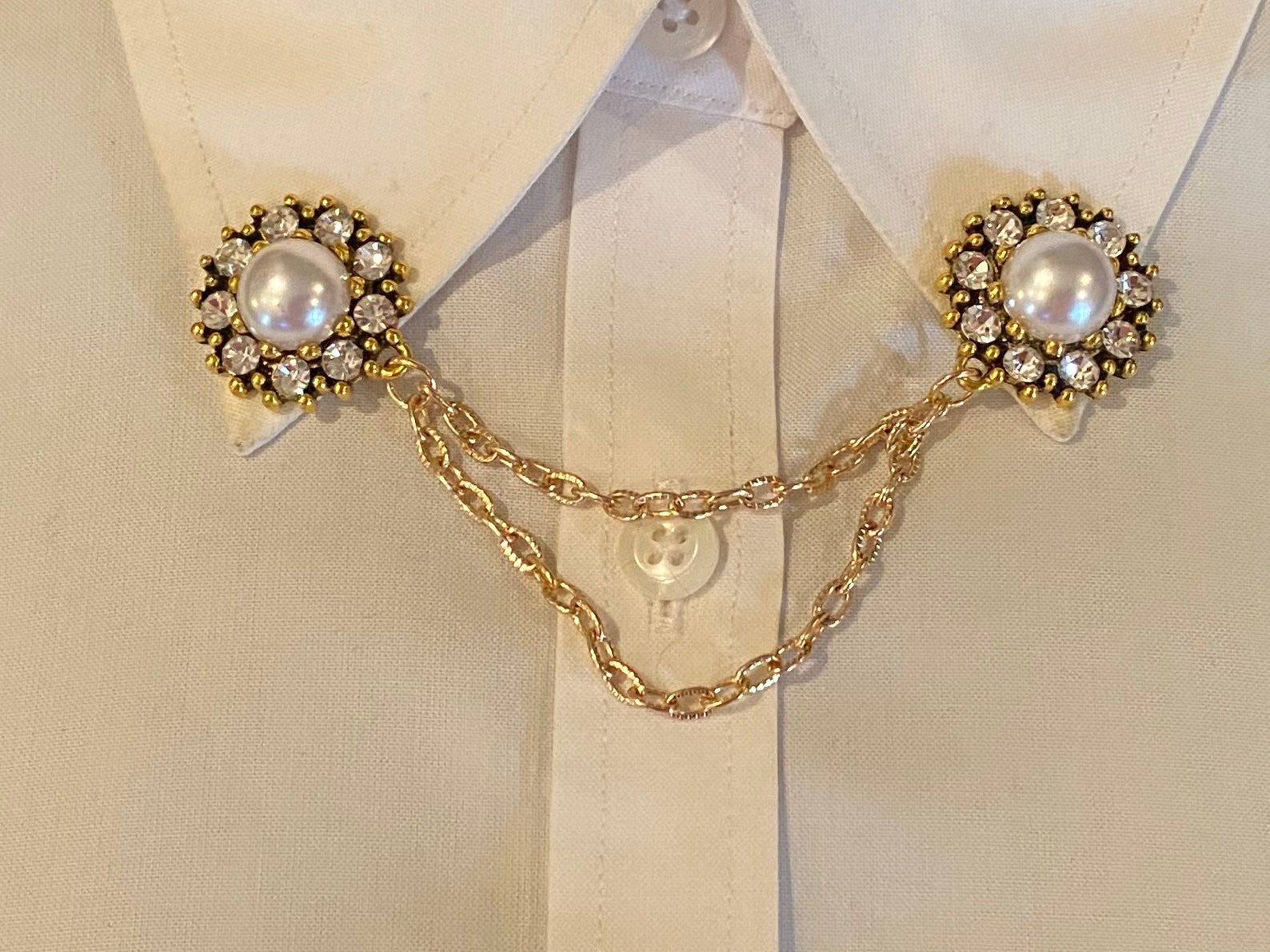 Sweater Pins/Clips: Pearl Centered Flower with Rhinestone | Etsy