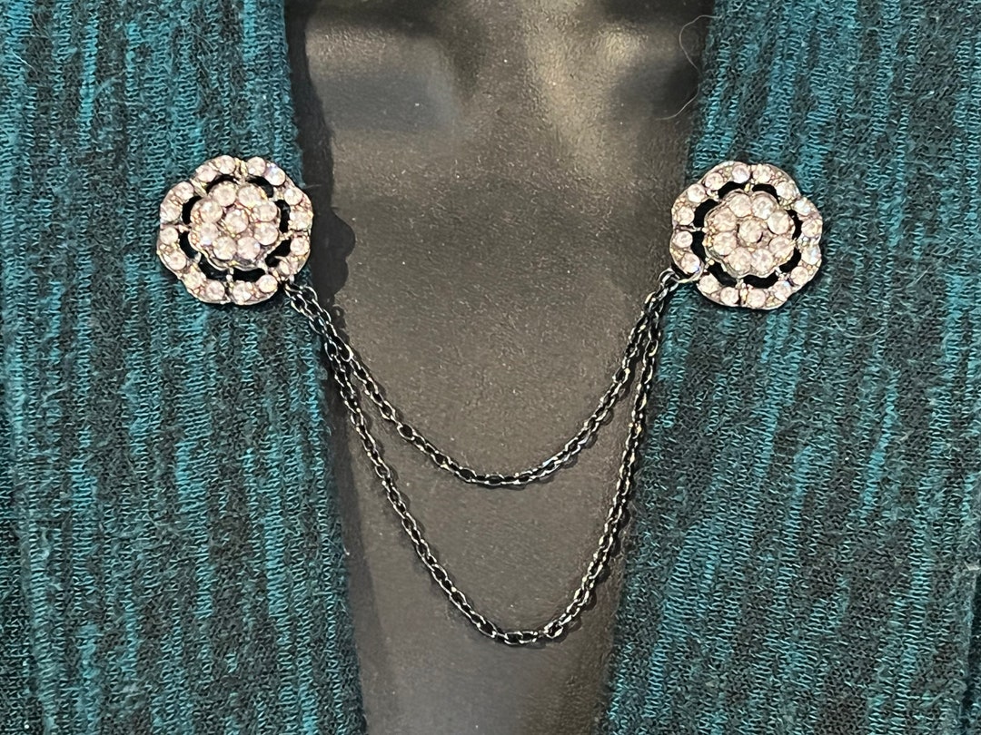 Sweater Clips: Gunmetal Rhinestone Flower Medallions - Etsy