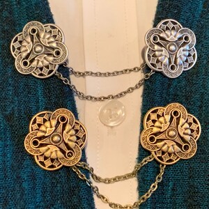 Sweater Clips: Pewter and Antique Gold Decorative Medallions - Etsy