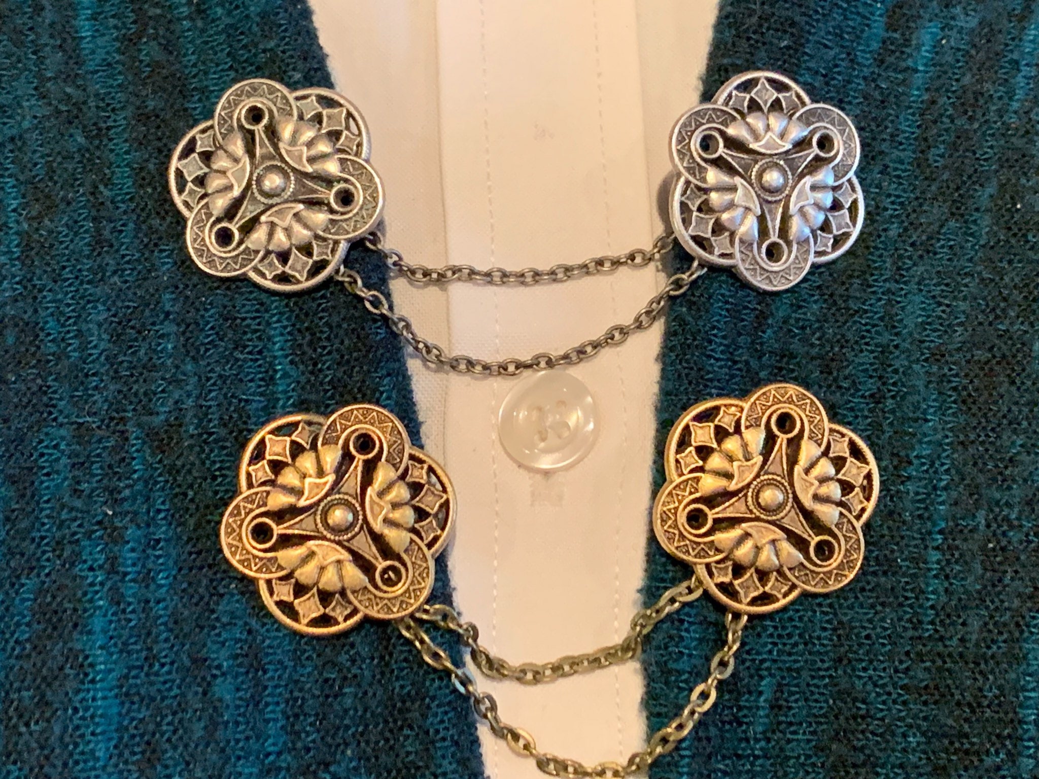 Sweater Clips: Pewter and Antique Gold Decorative Medallions | Etsy