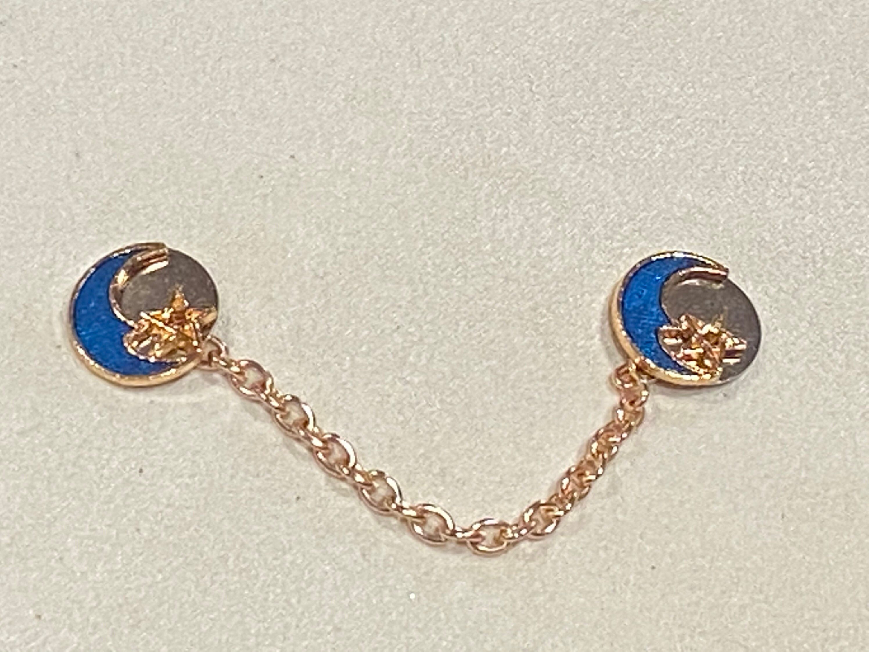 Sweater Pins: Blue Enamel Moon and Star Set in Gold | Etsy
