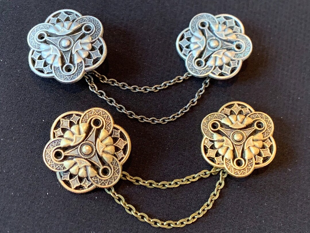 Sweater Clips: Pewter and Antique Gold Decorative Medallions - Etsy