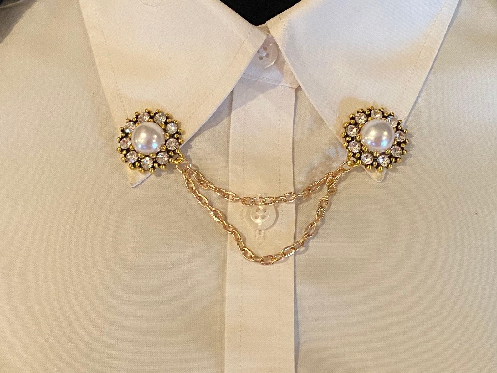 Sweater Pins/Clips: Pearl Centered Flower with Rhinestone | Etsy