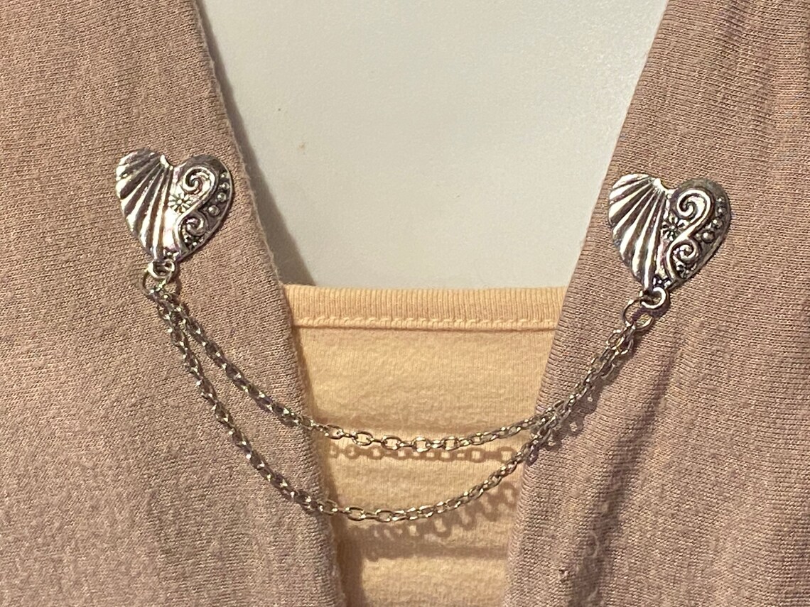 Sweater Pins: Patterned Hearts in Silver Two Style Choices | Etsy
