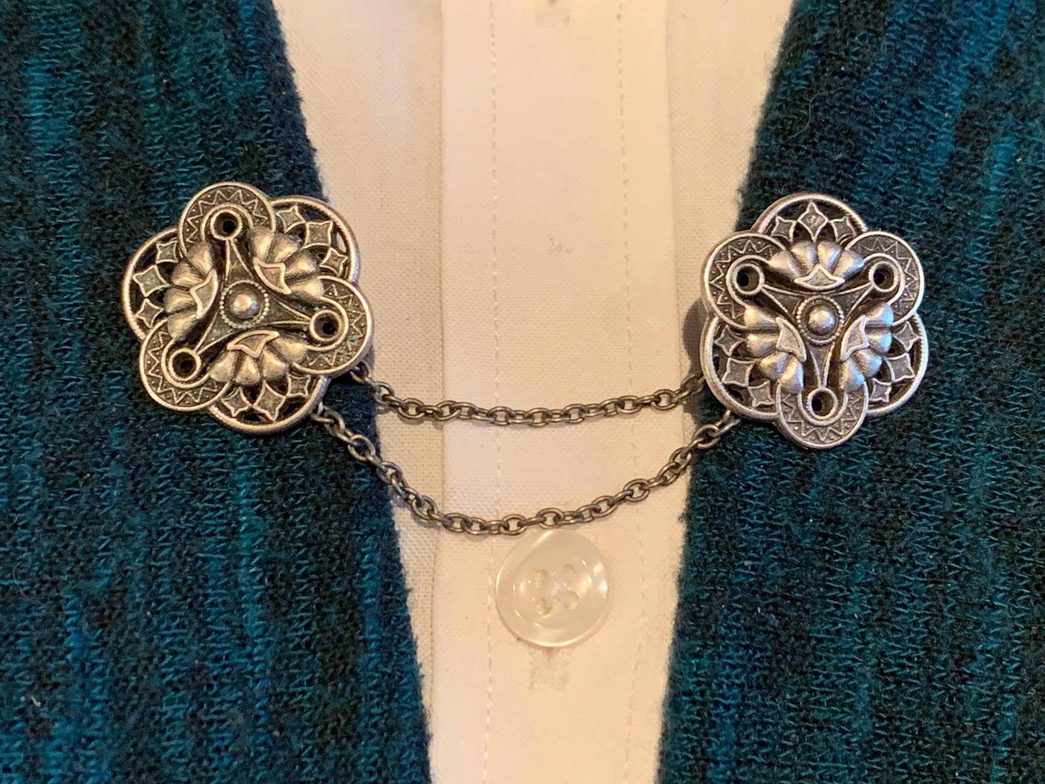 Sweater Clips: Pewter and Antique Gold Decorative Medallions | Etsy