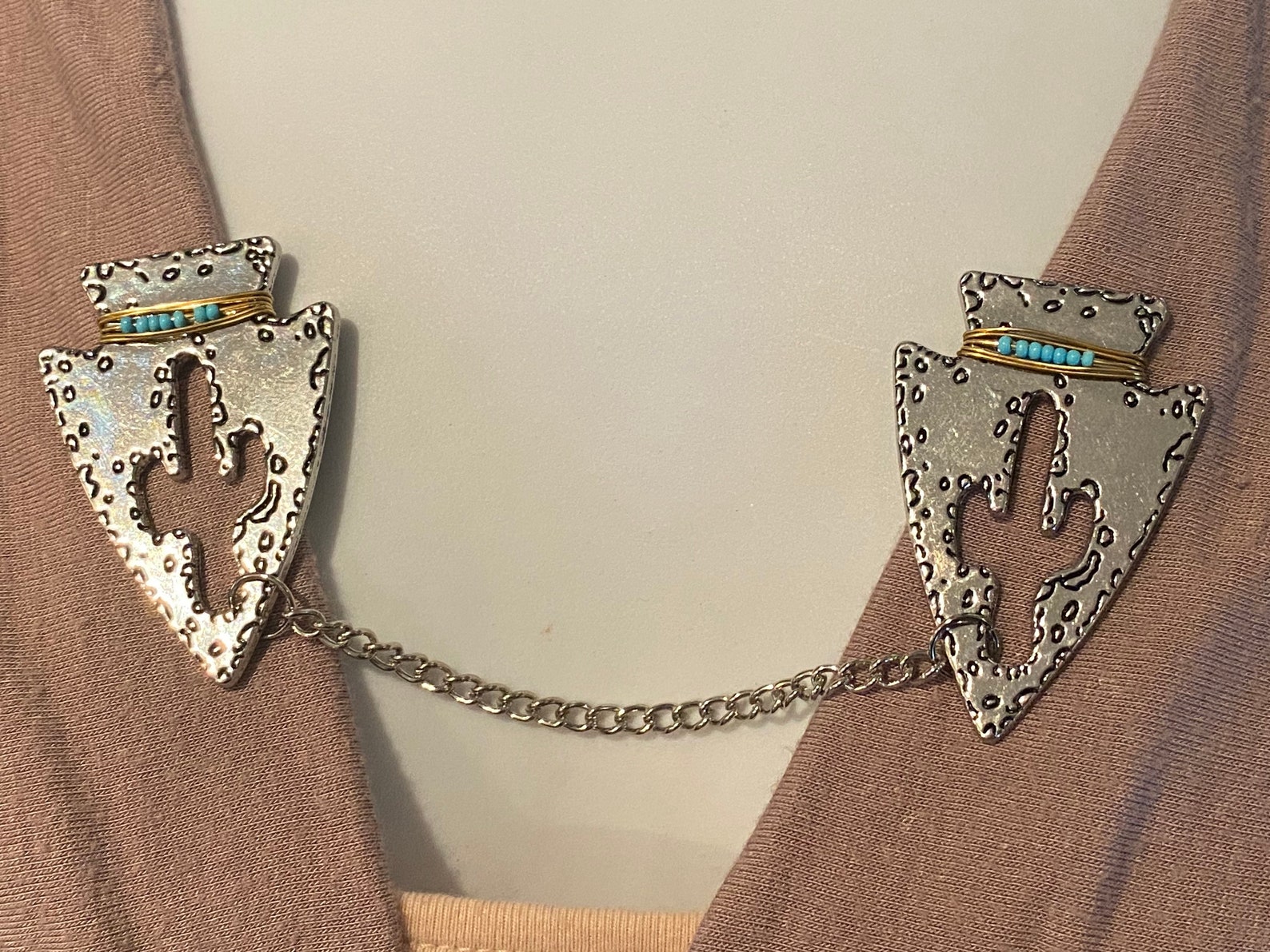 Sweater Clips: Cactus Medallions With Turquoise Accent Stones - Etsy