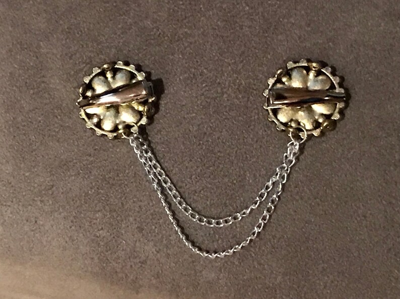 Sweater Clips: Rhinestone Medallions Blue or Clear REDUCED | Etsy