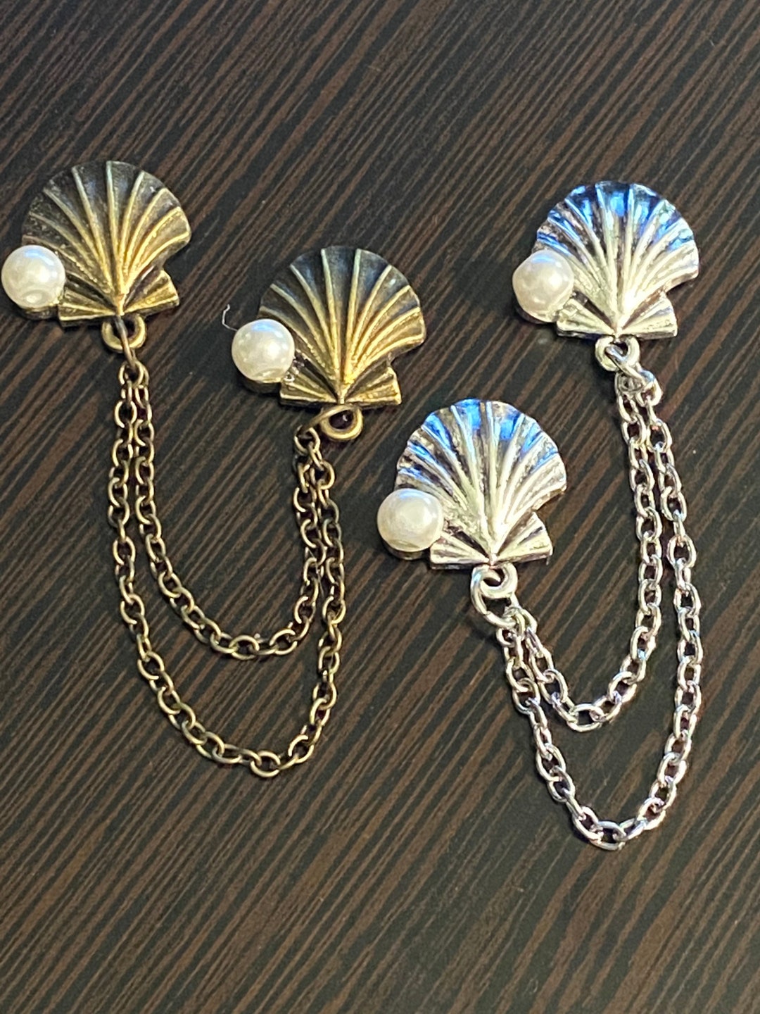 Sweater Pins: Clam Shell With Pearl in Silver or Bronze - Etsy